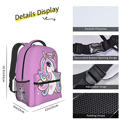 FeHuew Girls Rose Unicorn Backpacks Bookbag 16 Inch Shoulder Bag Daypack for 1-5th Grade School