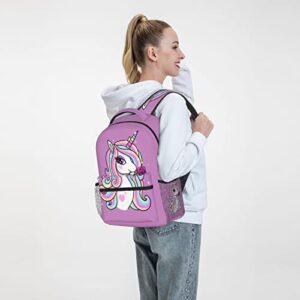 FeHuew Girls Rose Unicorn Backpacks Bookbag 16 Inch Shoulder Bag Daypack for 1-5th Grade School