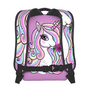 FeHuew Girls Rose Unicorn Backpacks Bookbag 16 Inch Shoulder Bag Daypack for 1-5th Grade School