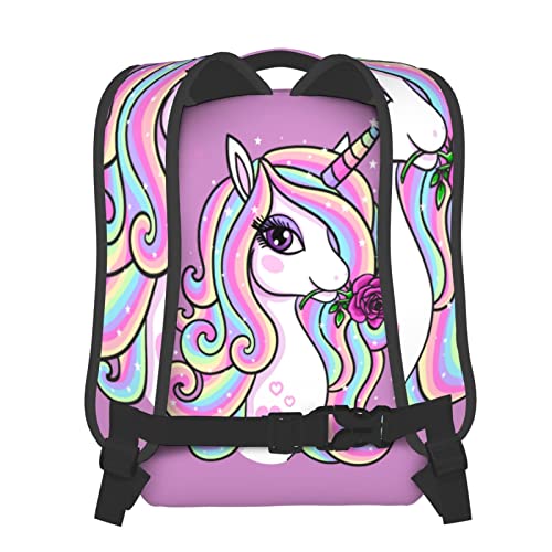 FeHuew Girls Rose Unicorn Backpacks Bookbag 16 Inch Shoulder Bag Daypack for 1-5th Grade School