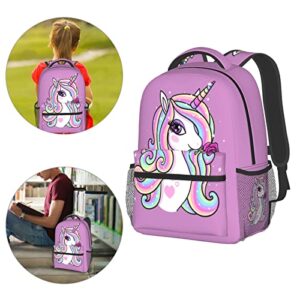 FeHuew Girls Rose Unicorn Backpacks Bookbag 16 Inch Shoulder Bag Daypack for 1-5th Grade School