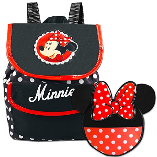 Minnie Mouse Denim Backpack - Bundle with Minnie Mouse Backpack for Toddler Girls Kids, Minnie Lunch Box | Disney Minnie Mouse Backpack for Girls