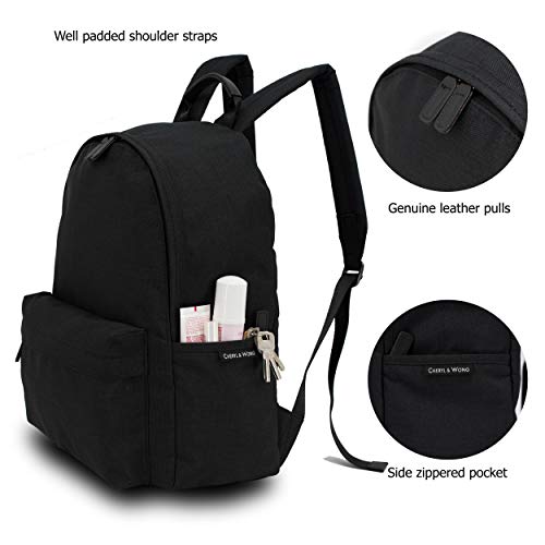 Cheryl & Wong Genuine Leather Trim Durable shoulder Strap Attachment Laptop Travel Backpack,Fit 15.6" Laptop (Heather black)