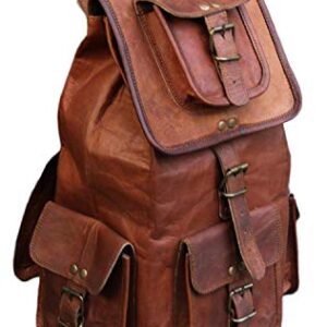 20" Retro Travel Rucksack Backpack Brown Leather Bag for Men Women