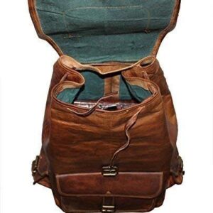 20" Retro Travel Rucksack Backpack Brown Leather Bag for Men Women