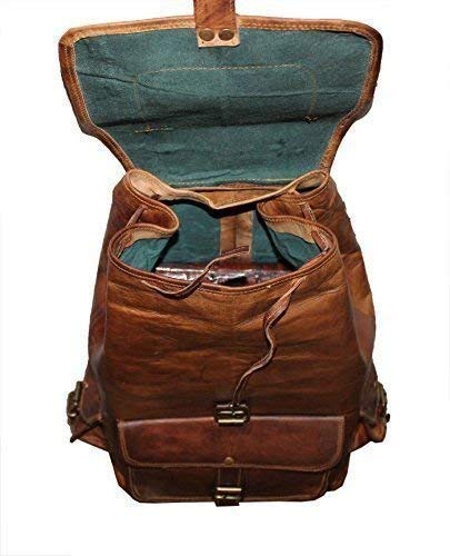 20" Retro Travel Rucksack Backpack Brown Leather Bag for Men Women