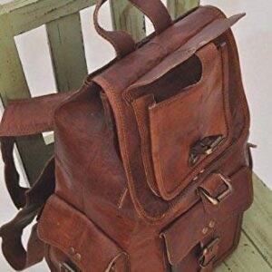 20" Retro Travel Rucksack Backpack Brown Leather Bag for Men Women