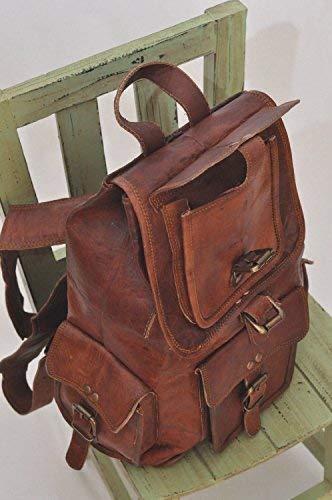 20" Retro Travel Rucksack Backpack Brown Leather Bag for Men Women