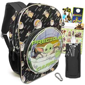 fast forward baby yoda backpack for boys 8-12 set – mandalorian backpack for boys bundle with water pouch, stickers, more | star wars school supplies