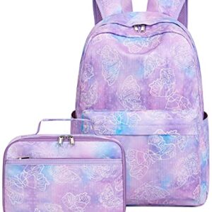 CAMTOP Kids Backpack for Girls Luminous School Bookbag with Lunch Box Set for Preschool Kindergarten Elementary (Butterfly Schoolbag)