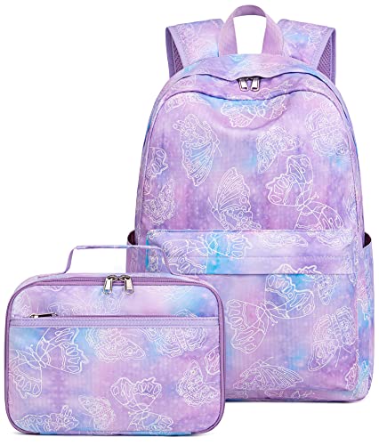 CAMTOP Kids Backpack for Girls Luminous School Bookbag with Lunch Box Set for Preschool Kindergarten Elementary (Butterfly Schoolbag)