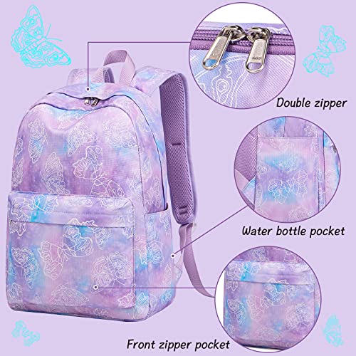 CAMTOP Kids Backpack for Girls Luminous School Bookbag with Lunch Box Set for Preschool Kindergarten Elementary (Butterfly Schoolbag)