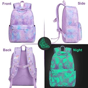 CAMTOP Kids Backpack for Girls Luminous School Bookbag with Lunch Box Set for Preschool Kindergarten Elementary (Butterfly Schoolbag)