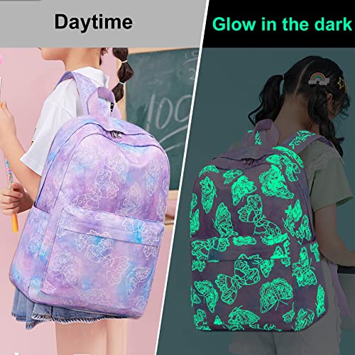 CAMTOP Kids Backpack for Girls Luminous School Bookbag with Lunch Box Set for Preschool Kindergarten Elementary (Butterfly Schoolbag)