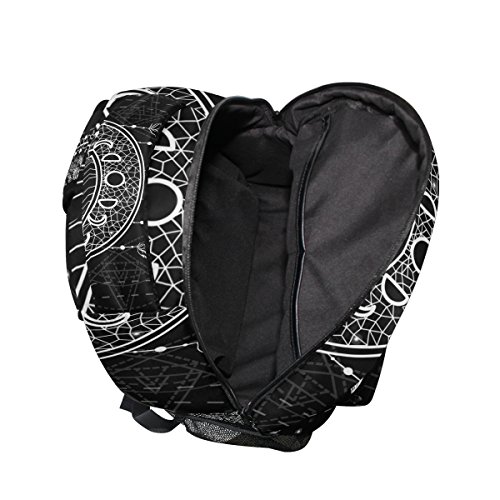 U LIFE Backpack School Bags Laptop Casual Bag for Boys Girls Kids Men Women Black Vintage Moon Sun Mandala Floral Flowers