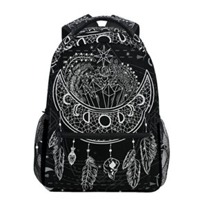 u life backpack school bags laptop casual bag for boys girls kids men women black vintage moon sun mandala floral flowers