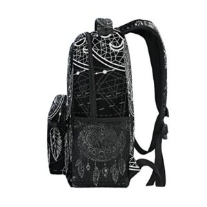 U LIFE Backpack School Bags Laptop Casual Bag for Boys Girls Kids Men Women Black Vintage Moon Sun Mandala Floral Flowers