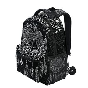 U LIFE Backpack School Bags Laptop Casual Bag for Boys Girls Kids Men Women Black Vintage Moon Sun Mandala Floral Flowers