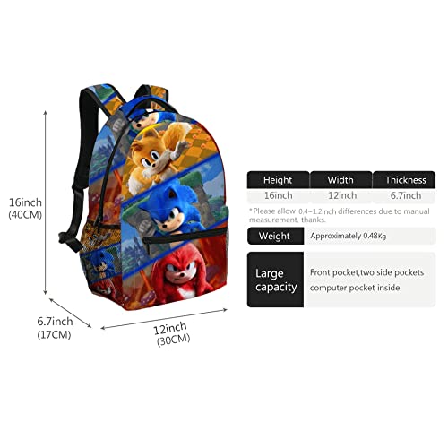 GDFENDU Anime Hedgehogs Knuckles Tail Backpack with Keychain Travel Backpack 17 in Cartoon 3D Print Bookbag Teen Laptop Backpack (A)