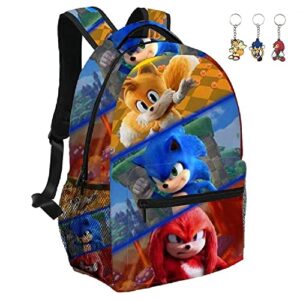 GDFENDU Anime Hedgehogs Knuckles Tail Backpack with Keychain Travel Backpack 17 in Cartoon 3D Print Bookbag Teen Laptop Backpack (A)