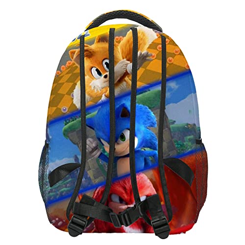 GDFENDU Anime Hedgehogs Knuckles Tail Backpack with Keychain Travel Backpack 17 in Cartoon 3D Print Bookbag Teen Laptop Backpack (A)