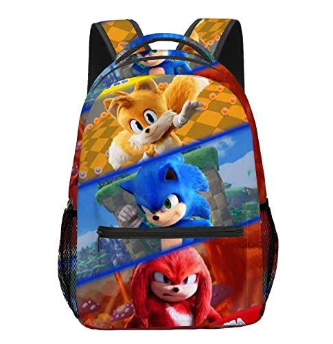 GDFENDU Anime Hedgehogs Knuckles Tail Backpack with Keychain Travel Backpack 17 in Cartoon 3D Print Bookbag Teen Laptop Backpack (A)