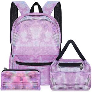 mesh backpack for kids girls semi transparent see through sturdy school backpack with lunch box kids bookbag set for elementary middle school