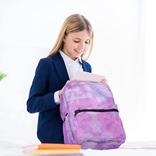 Mesh Backpack for Kids Girls Semi Transparent See Through Sturdy School Backpack with Lunch Box Kids Bookbag Set for Elementary Middle School