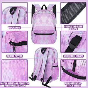 Mesh Backpack for Kids Girls Semi Transparent See Through Sturdy School Backpack with Lunch Box Kids Bookbag Set for Elementary Middle School