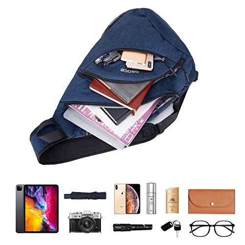 OSOCE Sling Bag,Cross body Bags for 13.3" iPad Laptop,Left Right Handed Convertible for School Travel Hiking Bicycle (Dark Blue)