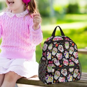 AUUXVA Kids Backpack Mexican Skull Printed Flower Toddler Shoulder Travel Elementary School Bags Preschool for Girls Boys