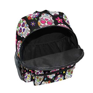 AUUXVA Kids Backpack Mexican Skull Printed Flower Toddler Shoulder Travel Elementary School Bags Preschool for Girls Boys