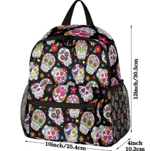 AUUXVA Kids Backpack Mexican Skull Printed Flower Toddler Shoulder Travel Elementary School Bags Preschool for Girls Boys