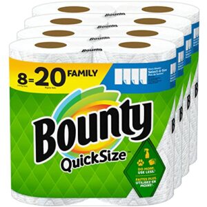 bounty quick size paper towels, white, 8 family rolls = 20 regular rolls (packaging may vary)