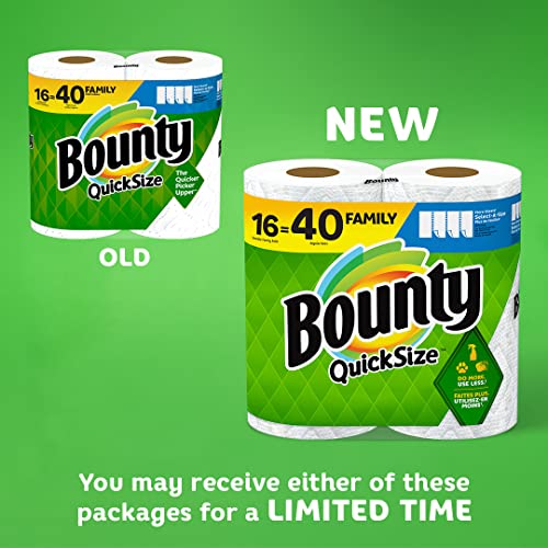 Bounty Quick-Size Paper Towels, White, 16 Family Rolls = 40 Regular Rolls (Packaging May Vary)