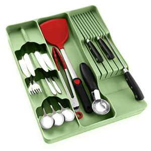 ldoigbt kitchen drawer organizer, 3 in 1 cutlery organizer for cutlery spoon knives &fork storage, silverware organizer storage tray, utensil organizer for kitchen drawers(green)