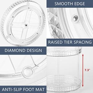 BYFU 3 Tier Rotating Lazy Susan Makeup Organizer, Turntable Clear Diamond Cosmetic Display Storage Tray, Plastic Bathroom Holder Rack for Kitchen, Table, Cabinet, Countertop, Pantry (Clear Diamond)