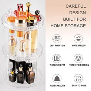 BYFU 3 Tier Rotating Lazy Susan Makeup Organizer, Turntable Clear Diamond Cosmetic Display Storage Tray, Plastic Bathroom Holder Rack for Kitchen, Table, Cabinet, Countertop, Pantry (Clear Diamond)