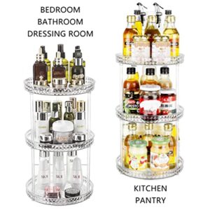 BYFU 3 Tier Rotating Lazy Susan Makeup Organizer, Turntable Clear Diamond Cosmetic Display Storage Tray, Plastic Bathroom Holder Rack for Kitchen, Table, Cabinet, Countertop, Pantry (Clear Diamond)