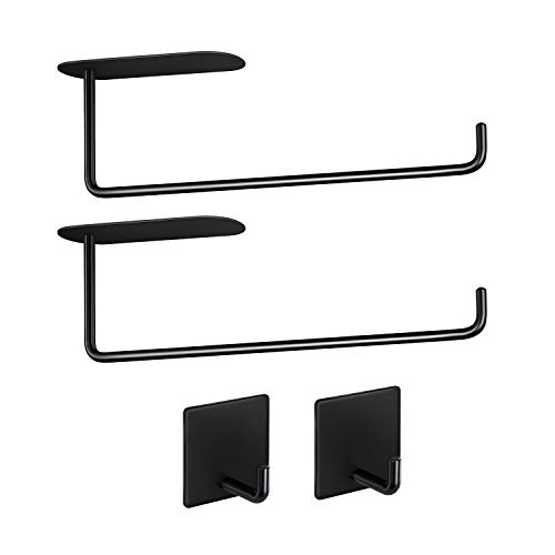 Paper Towel Holder - Self Adhesive Paper Towel Rack Under Cabinet Mount SUS304 Stainless Steel for Kitchen Bathroom Large Roll Paper, 4 Piece (Matte Black)