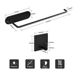 Paper Towel Holder - Self Adhesive Paper Towel Rack Under Cabinet Mount SUS304 Stainless Steel for Kitchen Bathroom Large Roll Paper, 4 Piece (Matte Black)