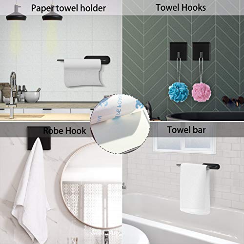 Paper Towel Holder - Self Adhesive Paper Towel Rack Under Cabinet Mount SUS304 Stainless Steel for Kitchen Bathroom Large Roll Paper, 4 Piece (Matte Black)