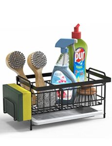 fixowl sink caddy kitchen sink organizer sponge holder for kitchen sink non-slip countertop organizer sus304 with removable tray, black