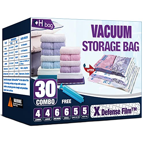 Hibag Vacuum Storage Bags, Space Saver Vacuum Seal Storage Bags 30-Pack Sealer Bags for Clothes, Clothing, Bedding, Comforter, Blanket (30C)