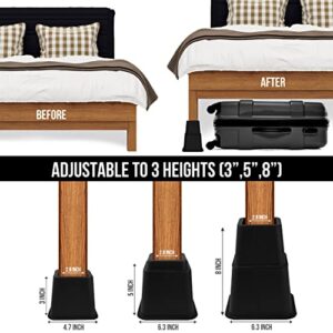 Utopia Bedding Adjustable Bed Furniture Risers - Elevation in Heights 3, 5 or 8 Inch Heavy Duty Risers for Sofa and Table - Supports up to 1,300 lbs - (Set of 4 Riser, Black)