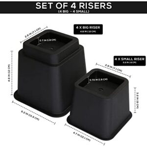 Utopia Bedding Adjustable Bed Furniture Risers - Elevation in Heights 3, 5 or 8 Inch Heavy Duty Risers for Sofa and Table - Supports up to 1,300 lbs - (Set of 4 Riser, Black)