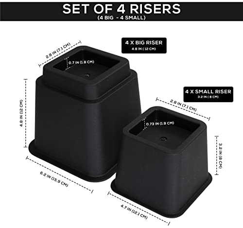 Utopia Bedding Adjustable Bed Furniture Risers - Elevation in Heights 3, 5 or 8 Inch Heavy Duty Risers for Sofa and Table - Supports up to 1,300 lbs - (Set of 4 Riser, Black)