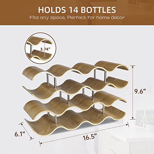 Bellglee 14 Bottles Wine Racks Countertop for Shelf, 4-Tier Wooden Wine Bottle Holder Stand, freestanding Wine Storage for Inside Cabinet Organizer for Home Décor, Bar and Pantry