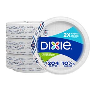 dixie 10 inch paper plates, dinner size printed disposable plate, 204 count (3 packs of 68 plates)