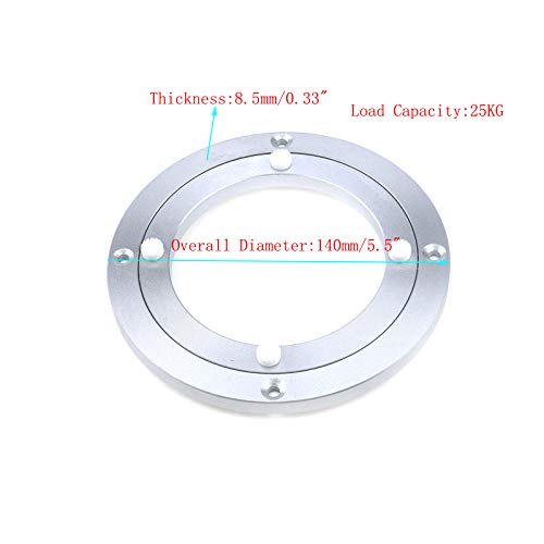 Semetall Aluminum Alloy Table Turntable Bearing 5.5 Inch Heavy Duty Metal Lazy Susan Hardware Round Rotating Bearing Turntable Base for Kitchen Dining Table(140mmx8.5mm,Load Capacity: 25KG)